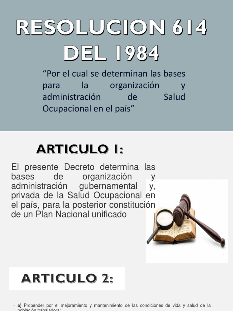 Resolucion 614 de 1984. | PDF | Seguridad y salud ocupacional | Higiene Ocupacional
