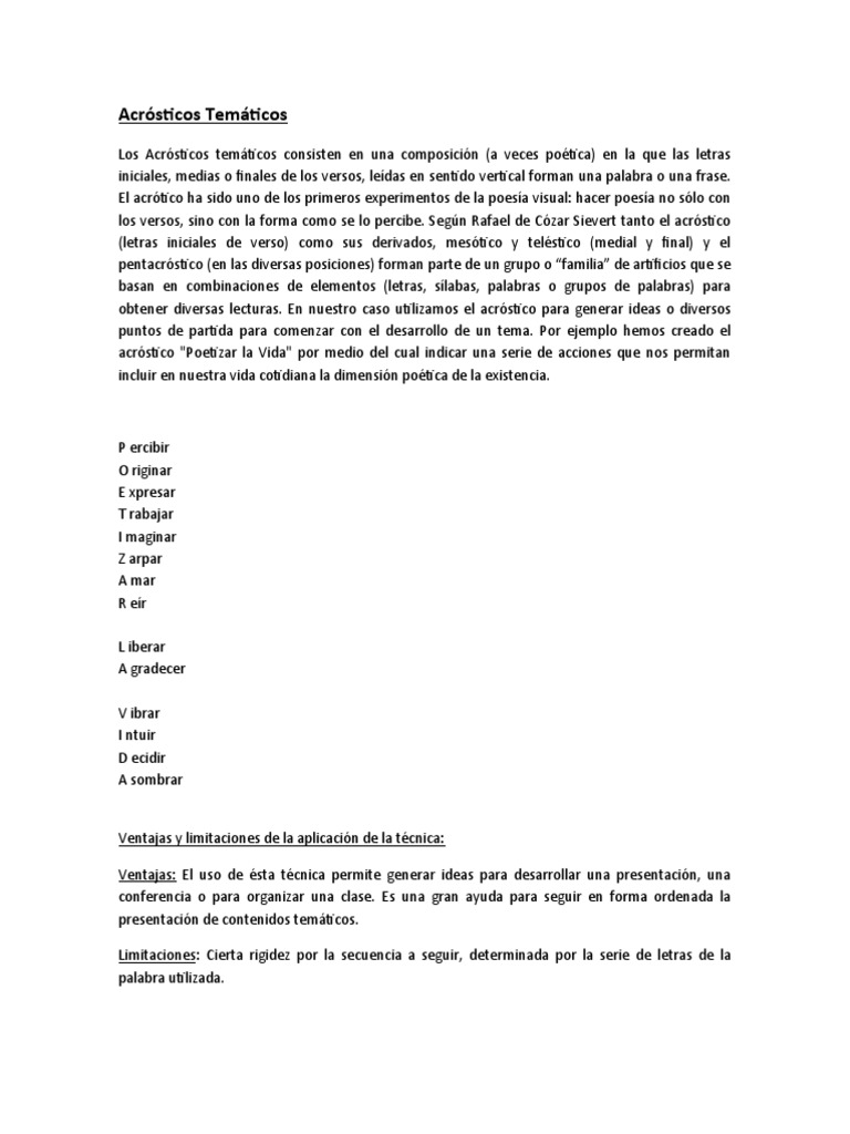 Acrósticos Temáticos | PDF | Poesía