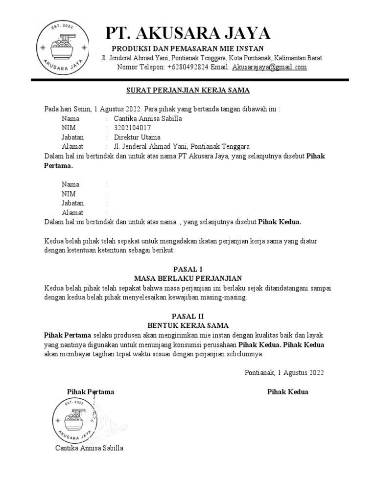 Surat Perjanjian Kerja Sama Pdf