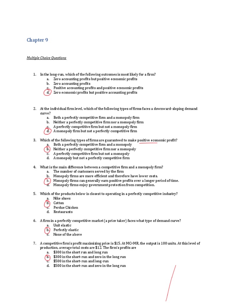 Economics Multiple Choice Questions | PDF | Profit (Economics) | Monopoly