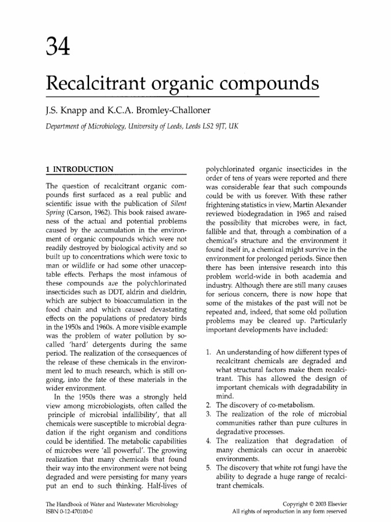 Knapp and Bromley-Calro. Recalcitrant Organic Compounds | Download Free ...