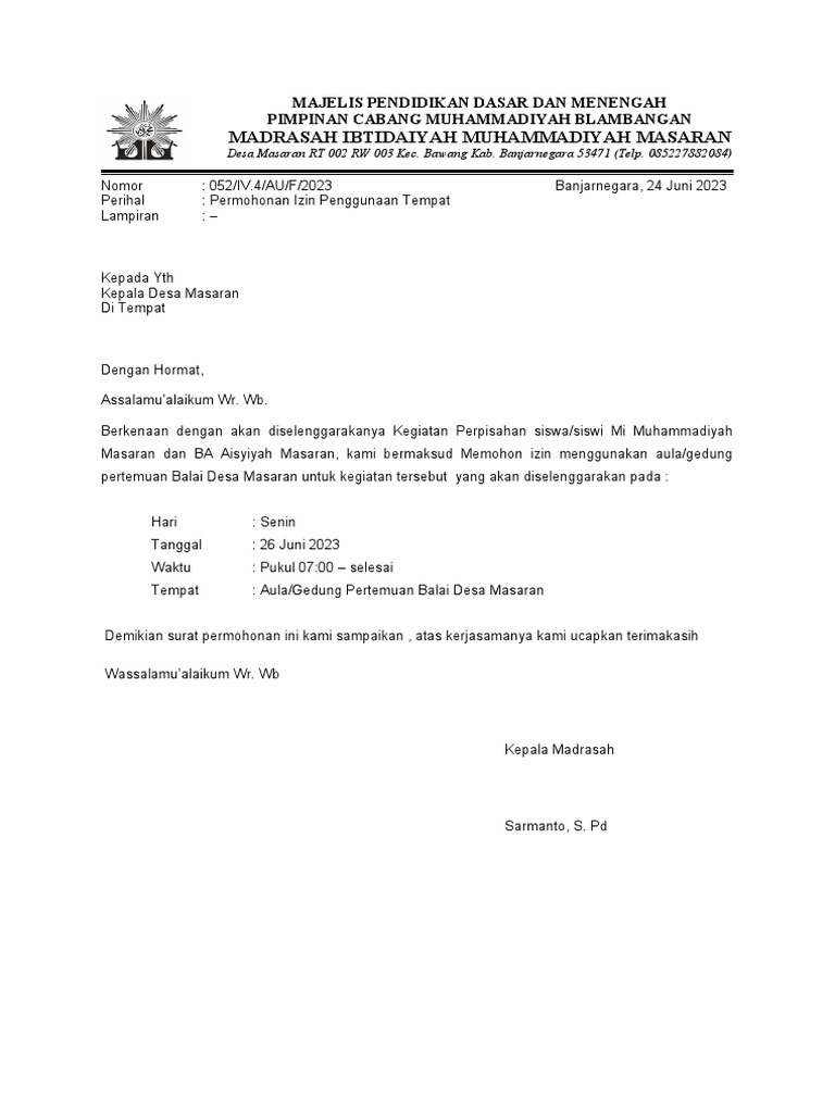 42-Surat-Ijin Tempat Balai Desa | PDF