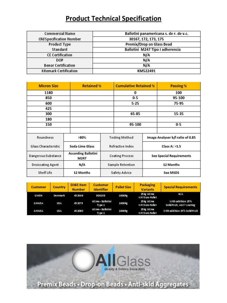 Ballotini Glass Bead Technical Specs | PDF | Glasses | Materials