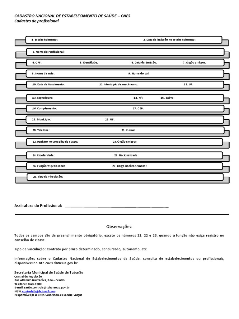 Cadastro de Profissional CNES | PDF