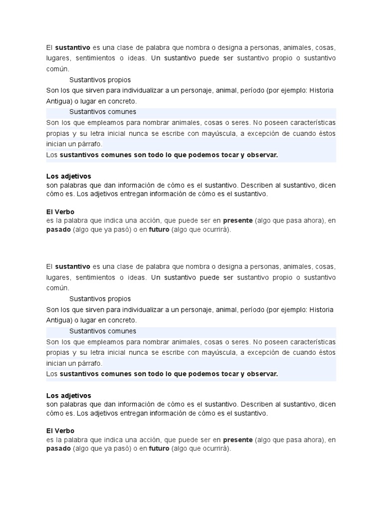 Sustantivos, Adjetivos y Verbos | PDF