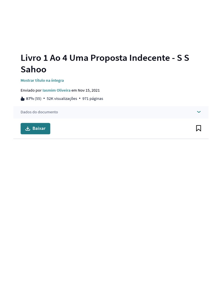 Livro 1 Ao 4 Uma Proposta Indecente - S S Sahoo - PDF - Pensamento - Amor | PDF | Rede mundial ...