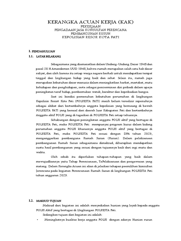 Kak Lpse Konsultan Perencana Rusun | PDF