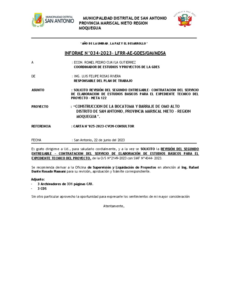 INFORME N°034 segundo entregable basicos 122 | PDF