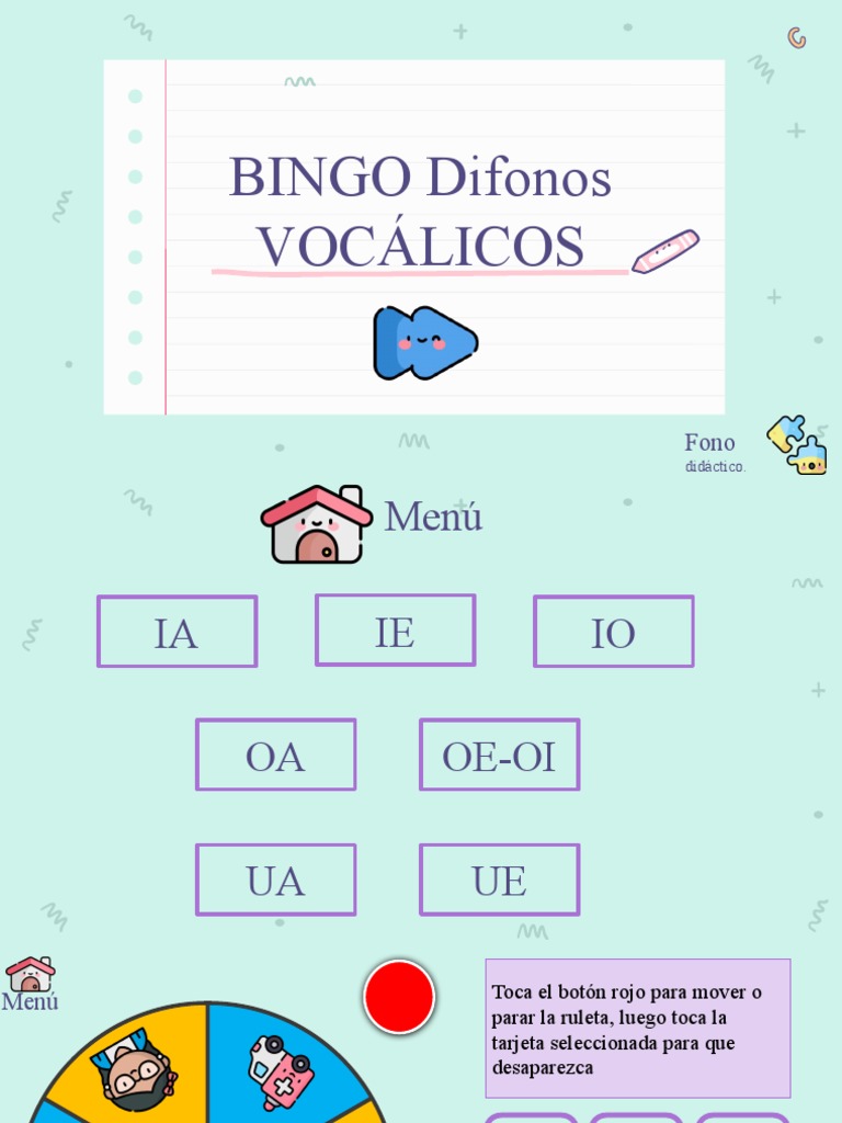 Bingo Difonos Vocálicos Ia Ie Io Oa Oe Oi Ua Ue | PDF | Cocina, comidas ...