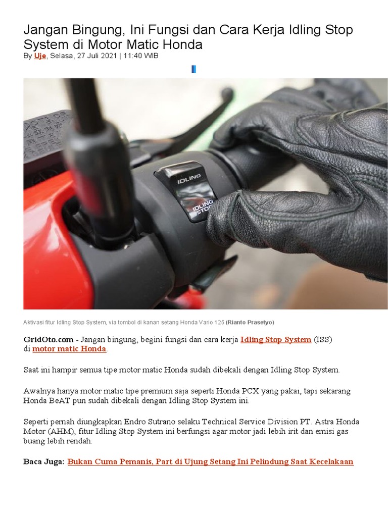 Fungsi dan Cara Kerja Idling Stop Honda | PDF