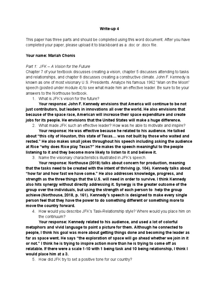 Ogl 200 Writeup 4 Mchonis | PDF | Leadership | John F. Kennedy