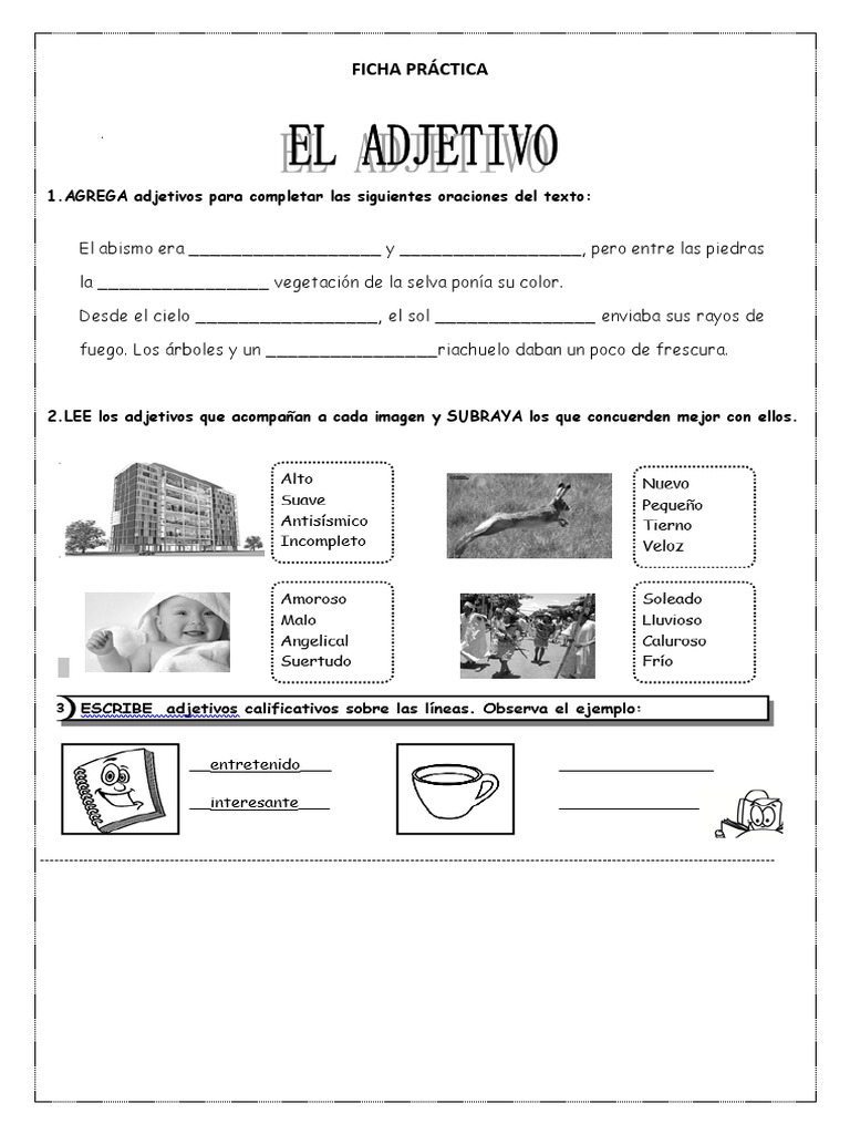 Fichas Prácticas de Adjetivos | PDF | Artes del Lenguaje y Comunicación