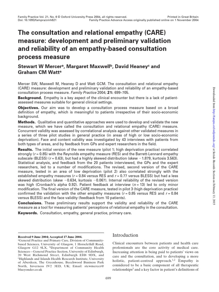 Empathy Measure for Patient Care | PDF | Validity (Statistics) | Empathy