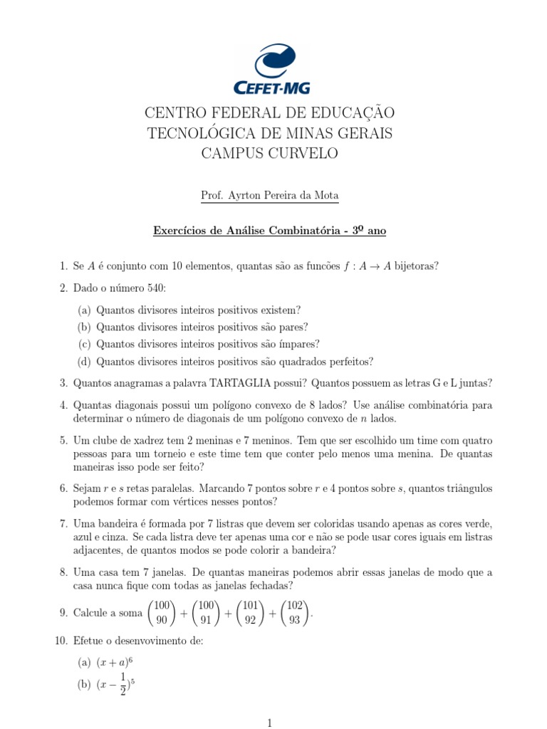 Análise combinatória (1) | PDF