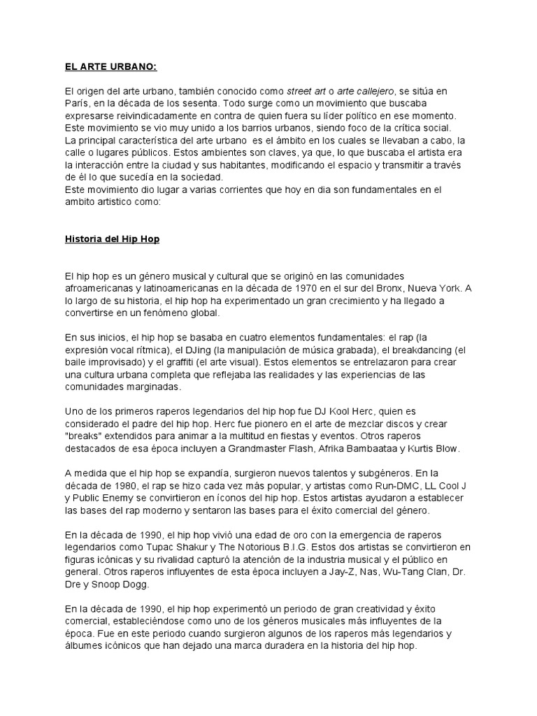 El Arte Urbano Pdf Música Hip Hop Música Americana