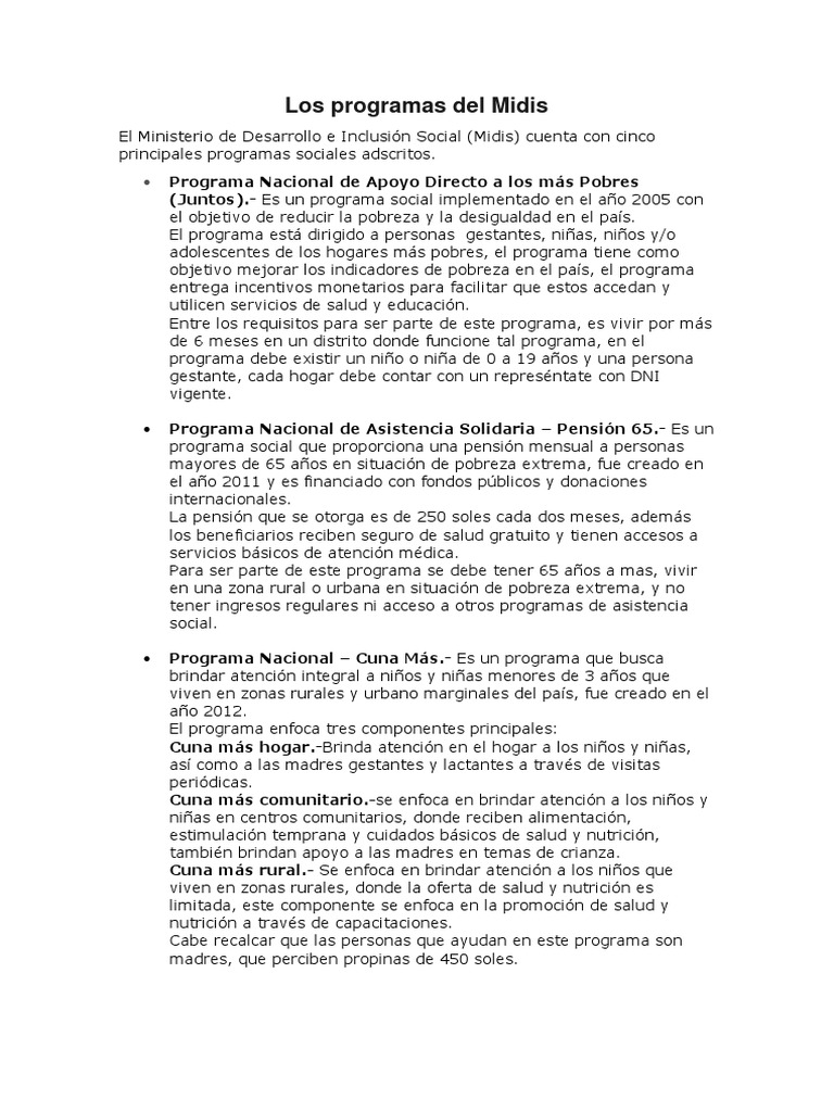 Los Programas Del Midis | PDF | Pobreza | Pobreza e indigencia