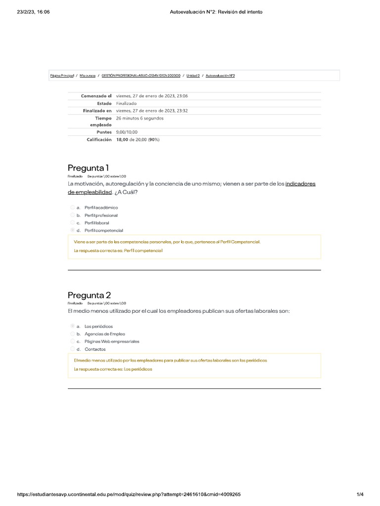Autoevaluación N°2 - Segundo Intento-Gestion Profesional | PDF