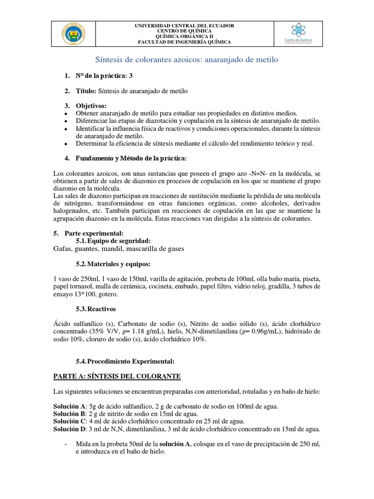 FIQ QOII-Guía-Síntesis de Anaranjado de Metilo | PDF | Ácido ...