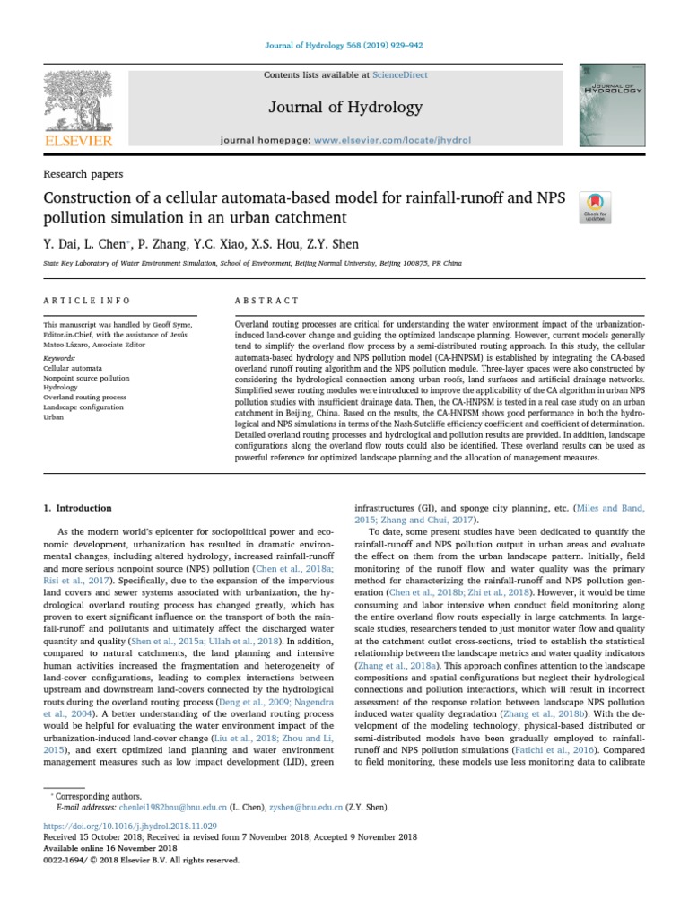 2019 Construction Of A Cellular Automata Based Model For Rainfall Runoff And Nps Pollution 