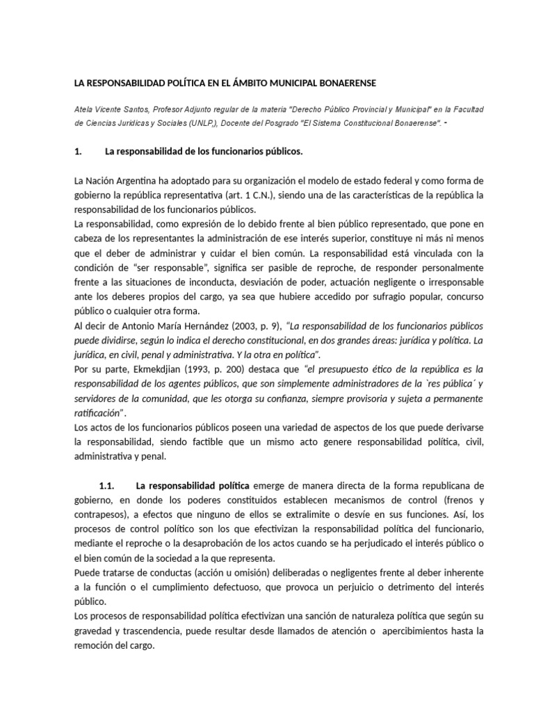 El Juicio Político Municipal En La Provincia De Buenos Aires Pdf El