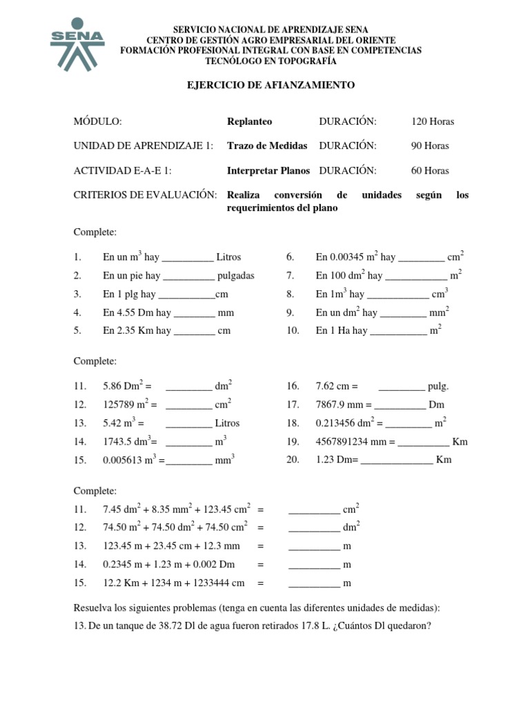 Ejercico Sistema de Unidades 2 | PDF | Medida Geométrica | Metrología