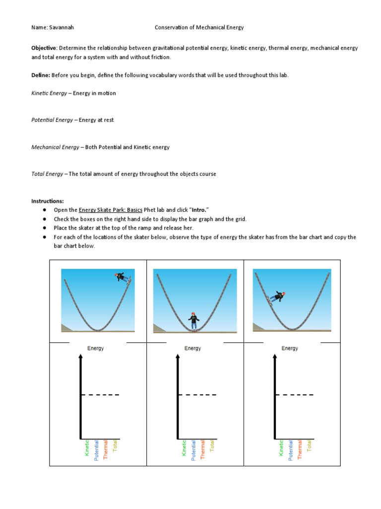 Week 4 - Skate Park Phet Lab (1) | PDF | Friction | Kinetic Energy