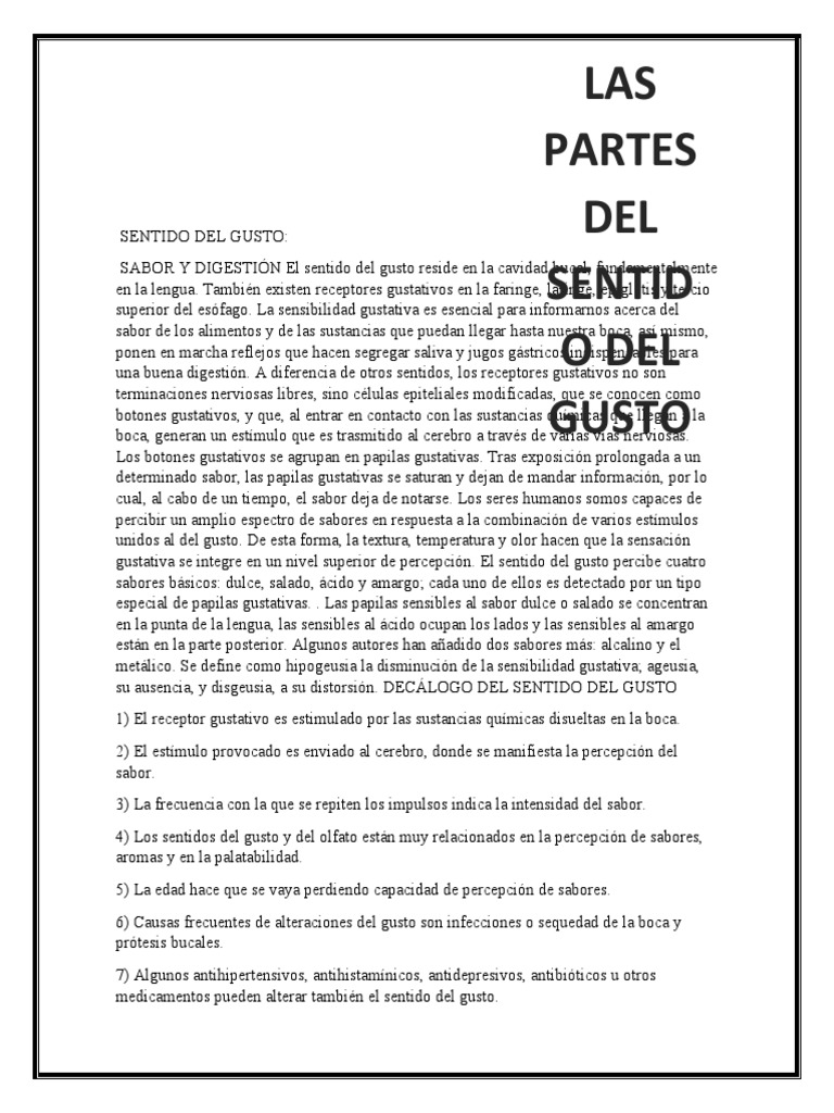 Sentido Del Gusto | PDF | Gusto | Sistema digestivo