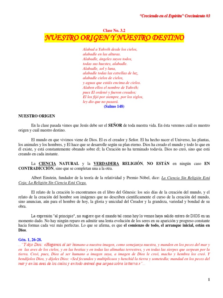 3.2 Nuestro Origen y Nuestro Destino | PDF | Narrativa de la creación del Génesis | Alma