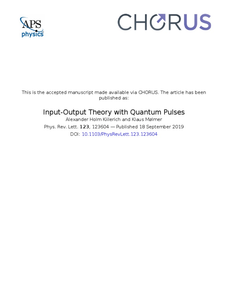 Input-Output Theory With Quantum Pulses | PDF | Quantum Mechanics | Photon