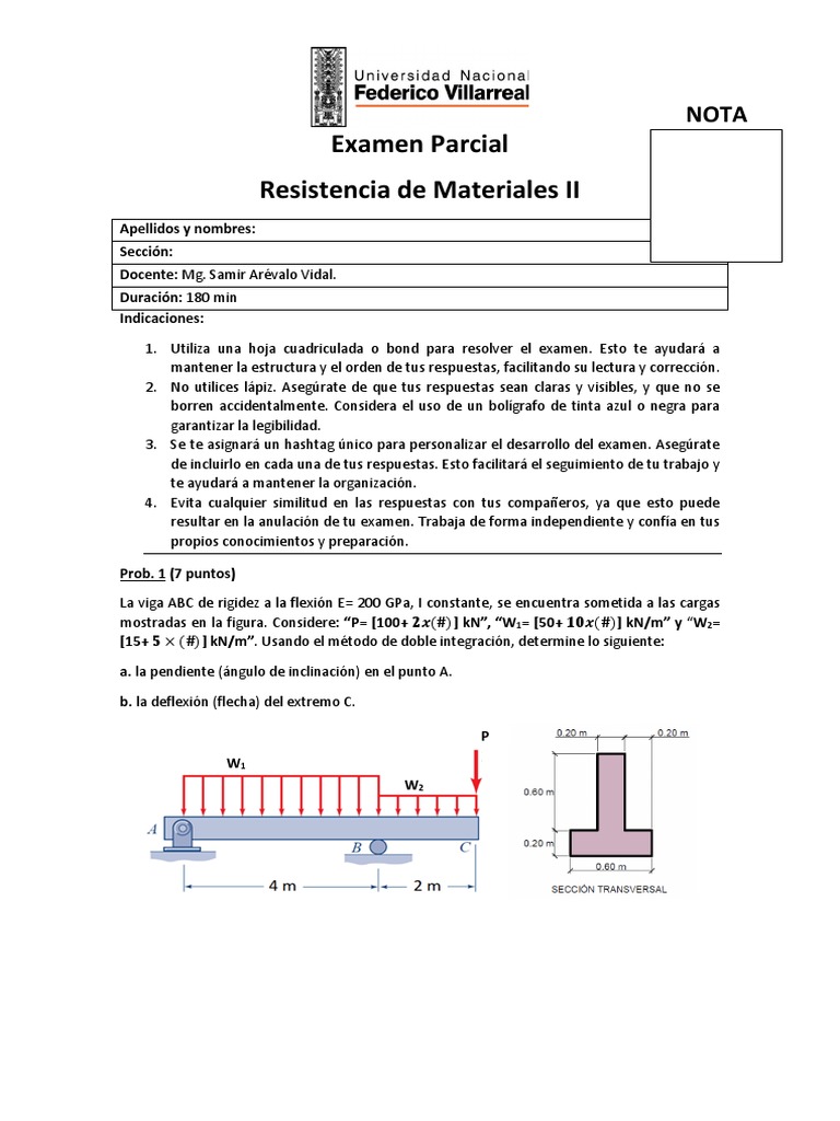 Examen Parcial RMII | PDF | Viga (Estructura) | Rigidez