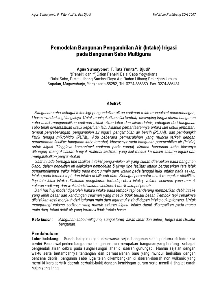 Pemodelan Bangunan Pengambilan Air (Intake) Irigasi Pada Bangunan Sabo ...