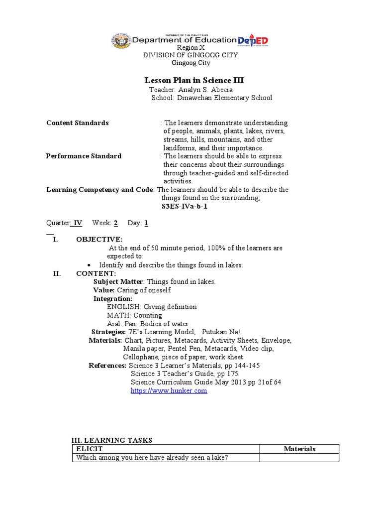 DLP in Science 3 Day 1 | PDF | Learning | Frog