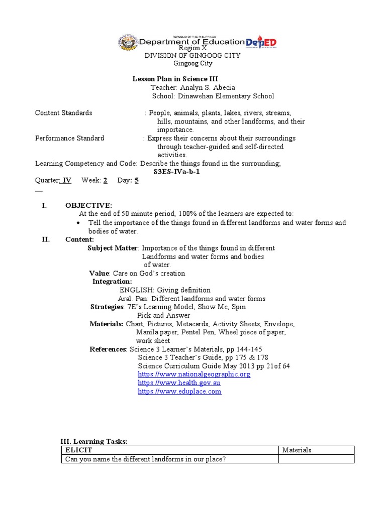 DLP in SCience 3 Day 5 | PDF | Water | Teachers