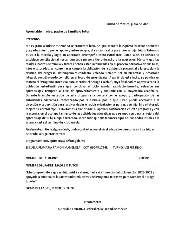 Carta A Padres | PDF | Educación primaria