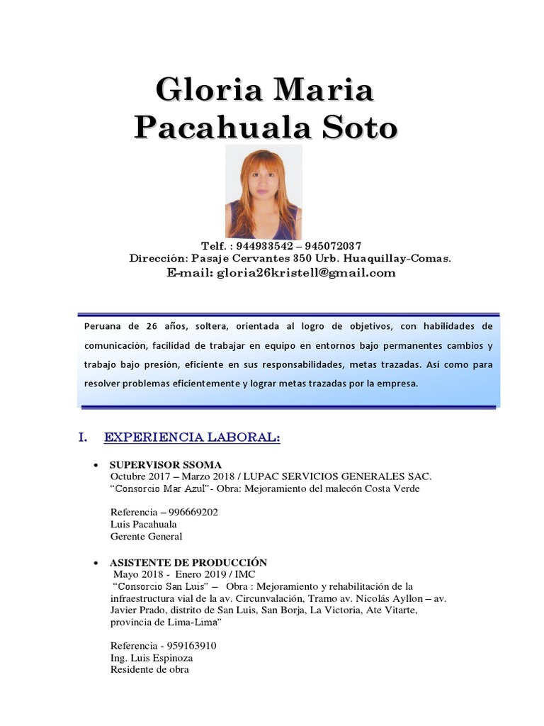 Gloria Pacahuala - CV | PDF