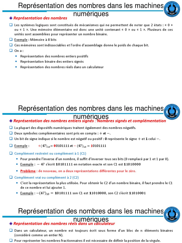 Représentation des Nombres en Informatique | PDF | Décimal codé binaire ...