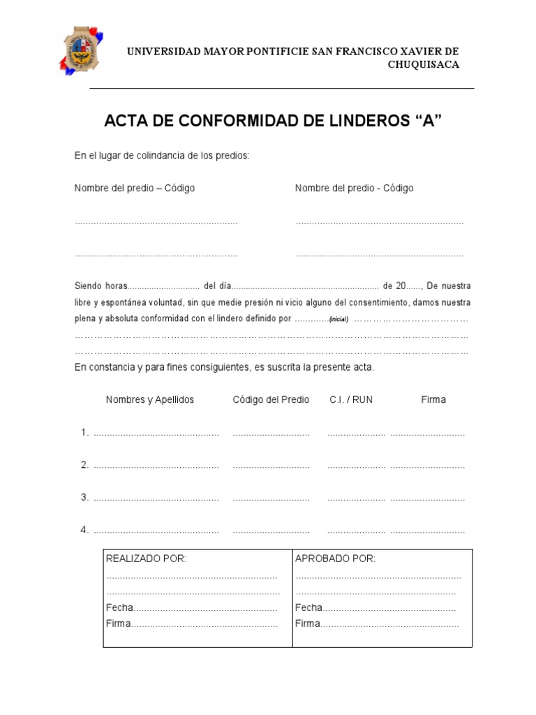 F-02 Acta de Conformidad de Linderos A | PDF
