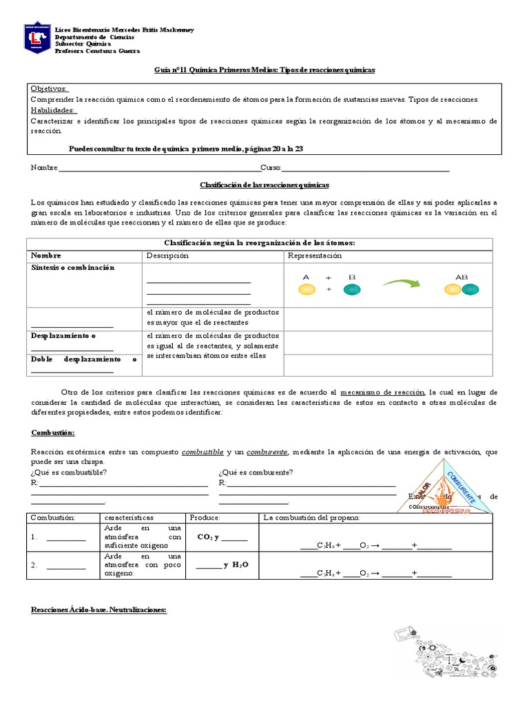 Guia N°11 Quimica Primero Medio Tipos de Reacciones Quimicas | PDF | Redox | Química