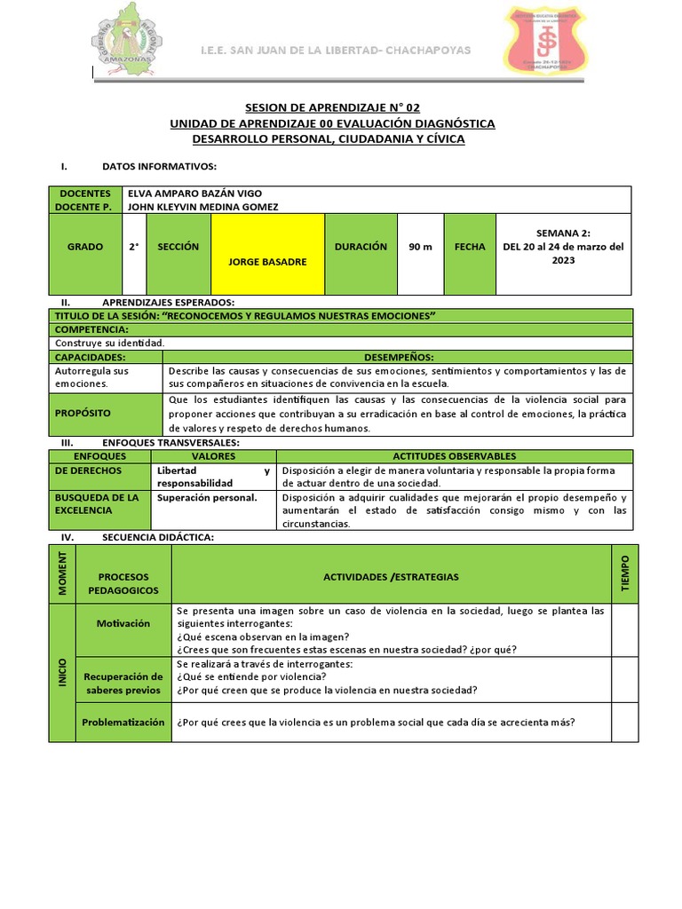 Sesión de Aprendizaje #02 DPCC 2023 | PDF | Las emociones | Sicología