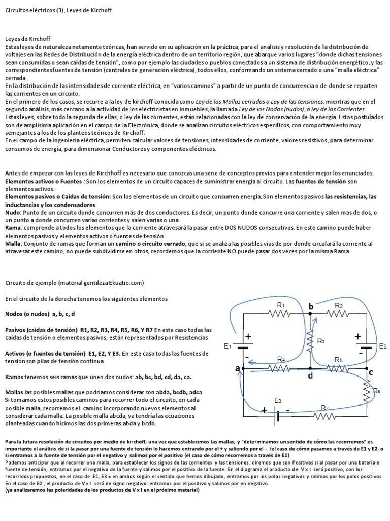 Circuitos Eléctricos (3) - Leyes de Kirchoff | PDF | voltaje | Ingenieria Eléctrica