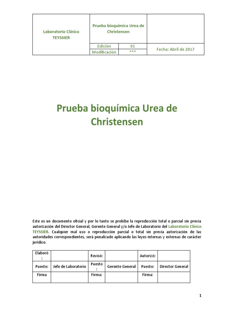 Prueba Bioquímica Urea Christensen | PDF | Urea | Amoníaco