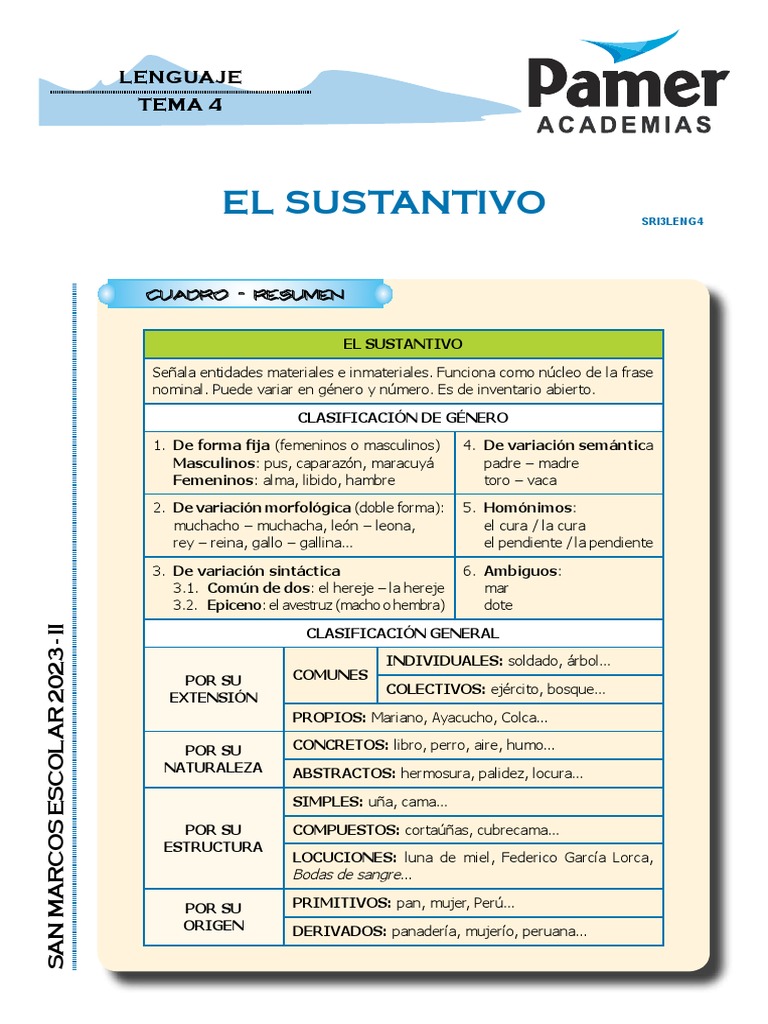 Leng - Sem4 - El Sustantivo | Descargar gratis PDF | Sustantivo | Palabra