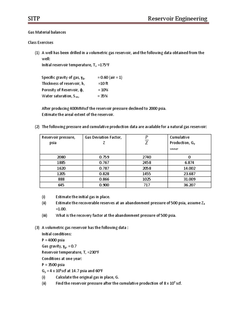 Gas Material Balances Exercises | PDF | Petroleum Reservoir | Gases