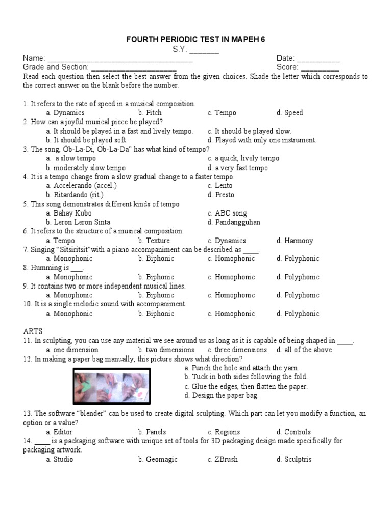 4th Periodical Test in MAPEH 6 | PDF | Tempo | Collage