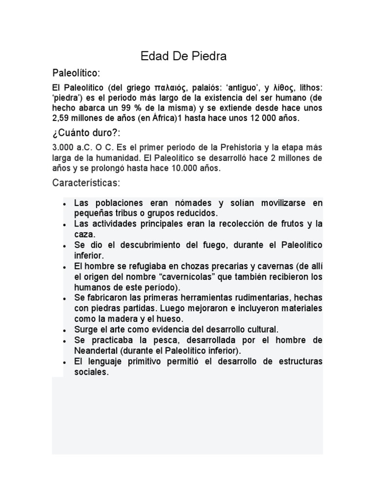 Edad de Piedra | PDF | Paleolítico | Neolítico