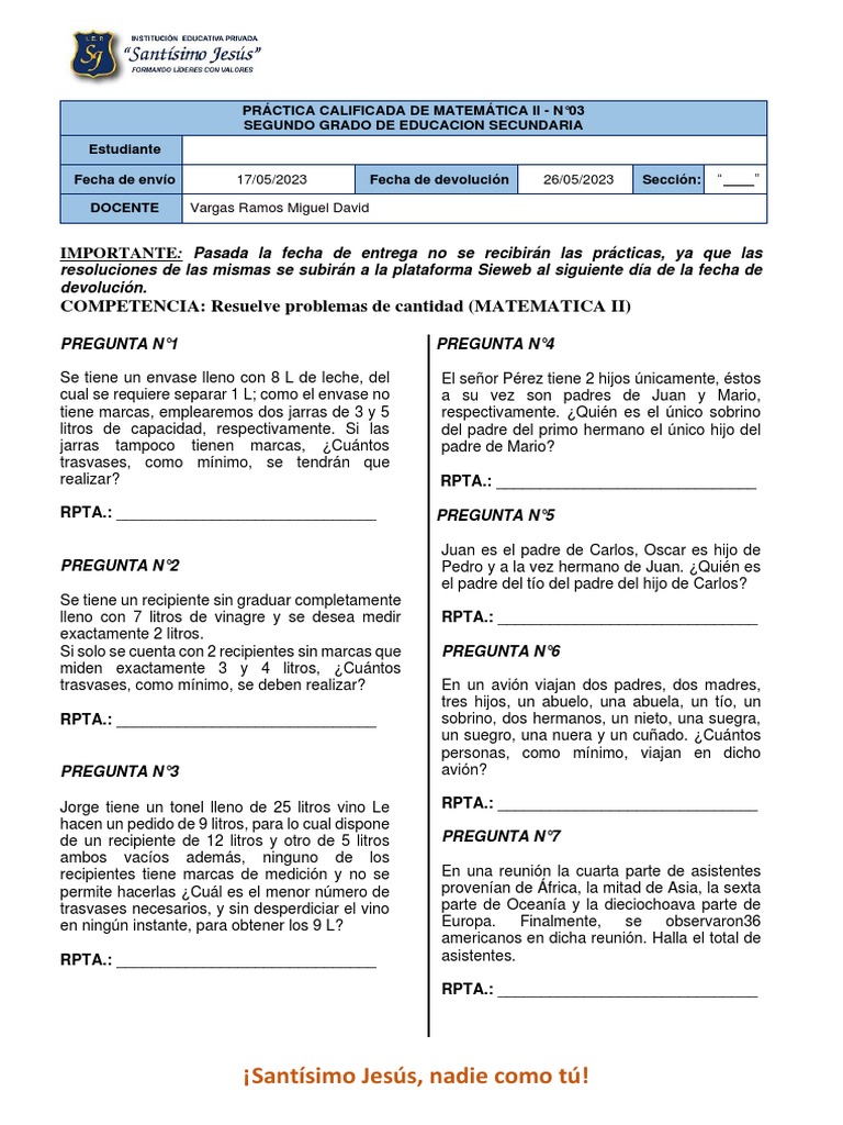 PRACTICA N 3 MAT II.2do 2023 | PDF