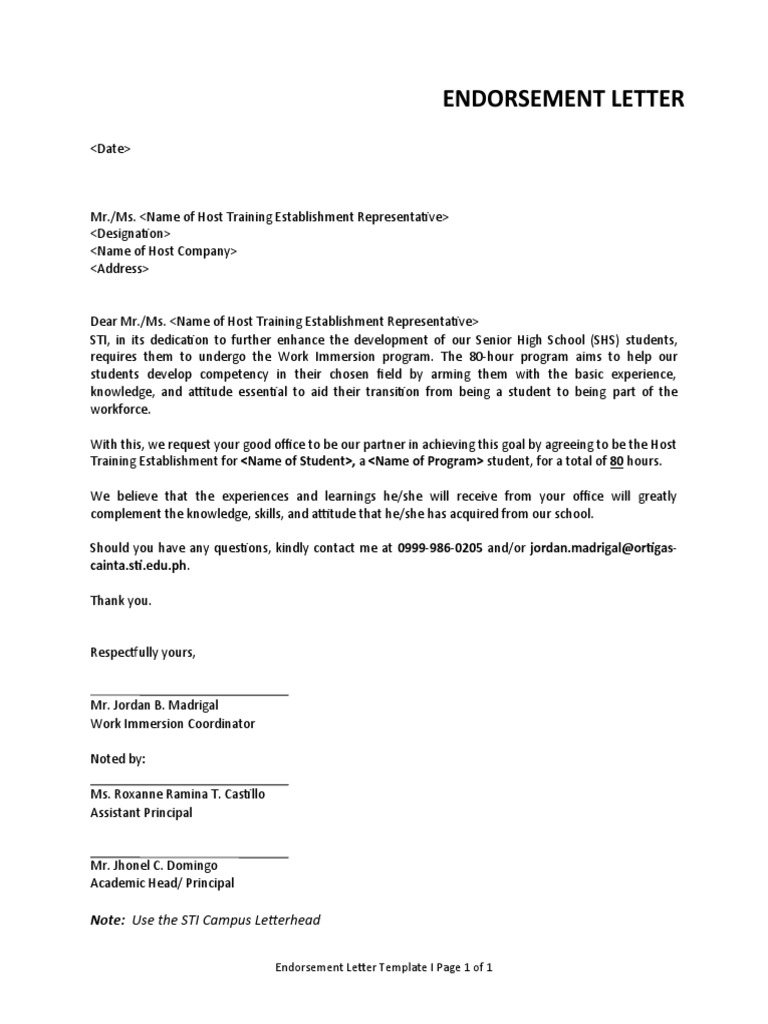 A - Endorsement Letter Template | PDF | Business