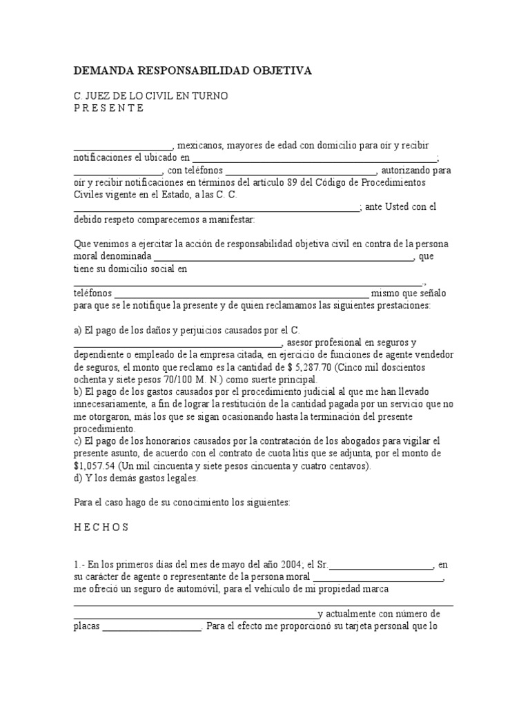 Formato Responsabilidad Civil | PDF | Seguro | Justicia