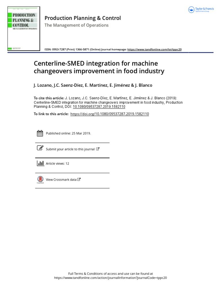 Centerline-SMED Integration For Machine Changeovers Improvement in Food ...