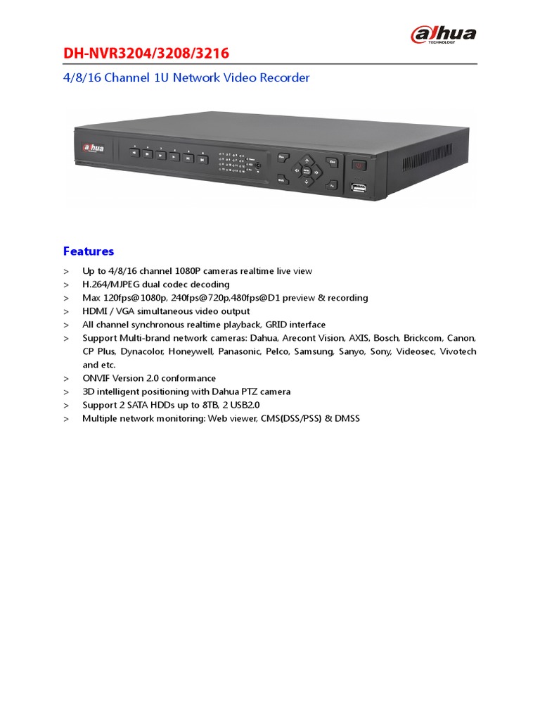 Dahua Technology DH nvr3216 Manual de Usuario | PDF | Port (Computer Networking) | Computer Network